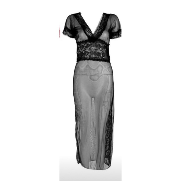 Intimates & Sleepwear | Sexy Long Lace Sheer Night Dress W Gstring Nwt ...